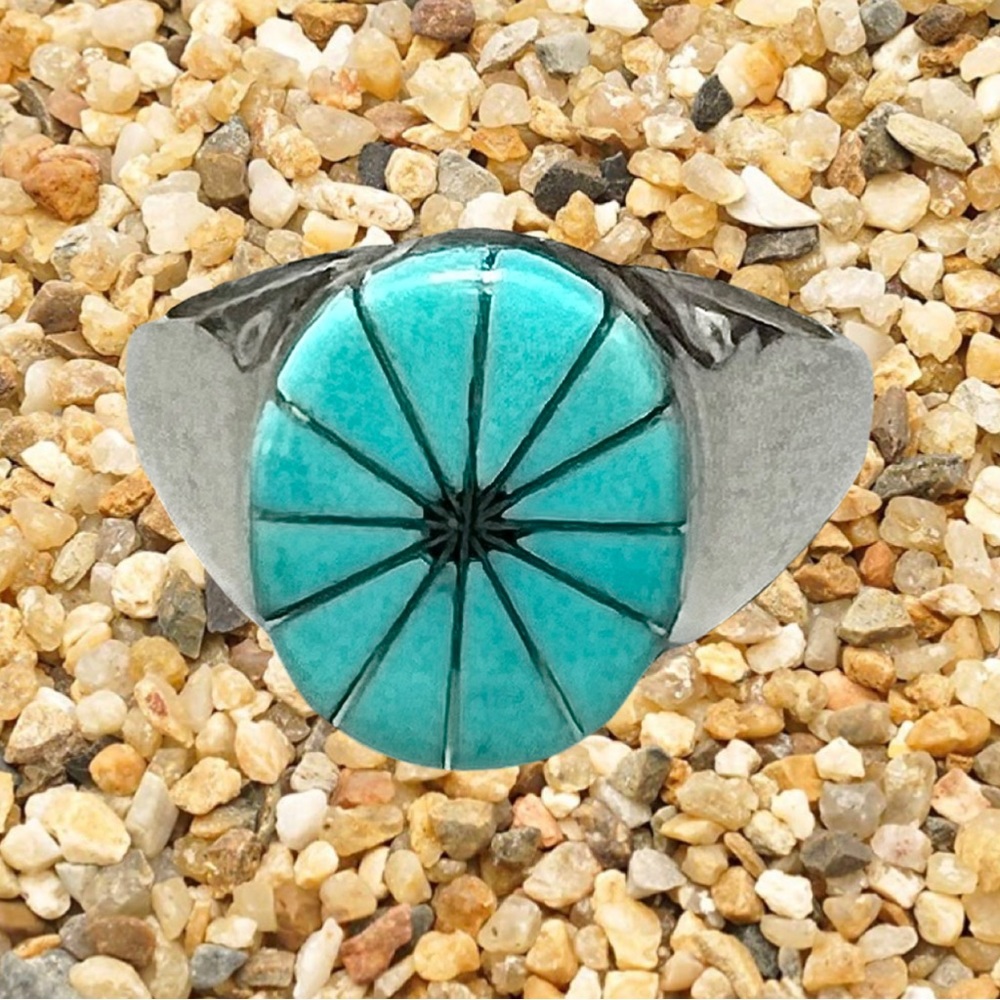 Zuni Janta Lonjose Turquoise Inlay Ring Size 6.5. - Gem
